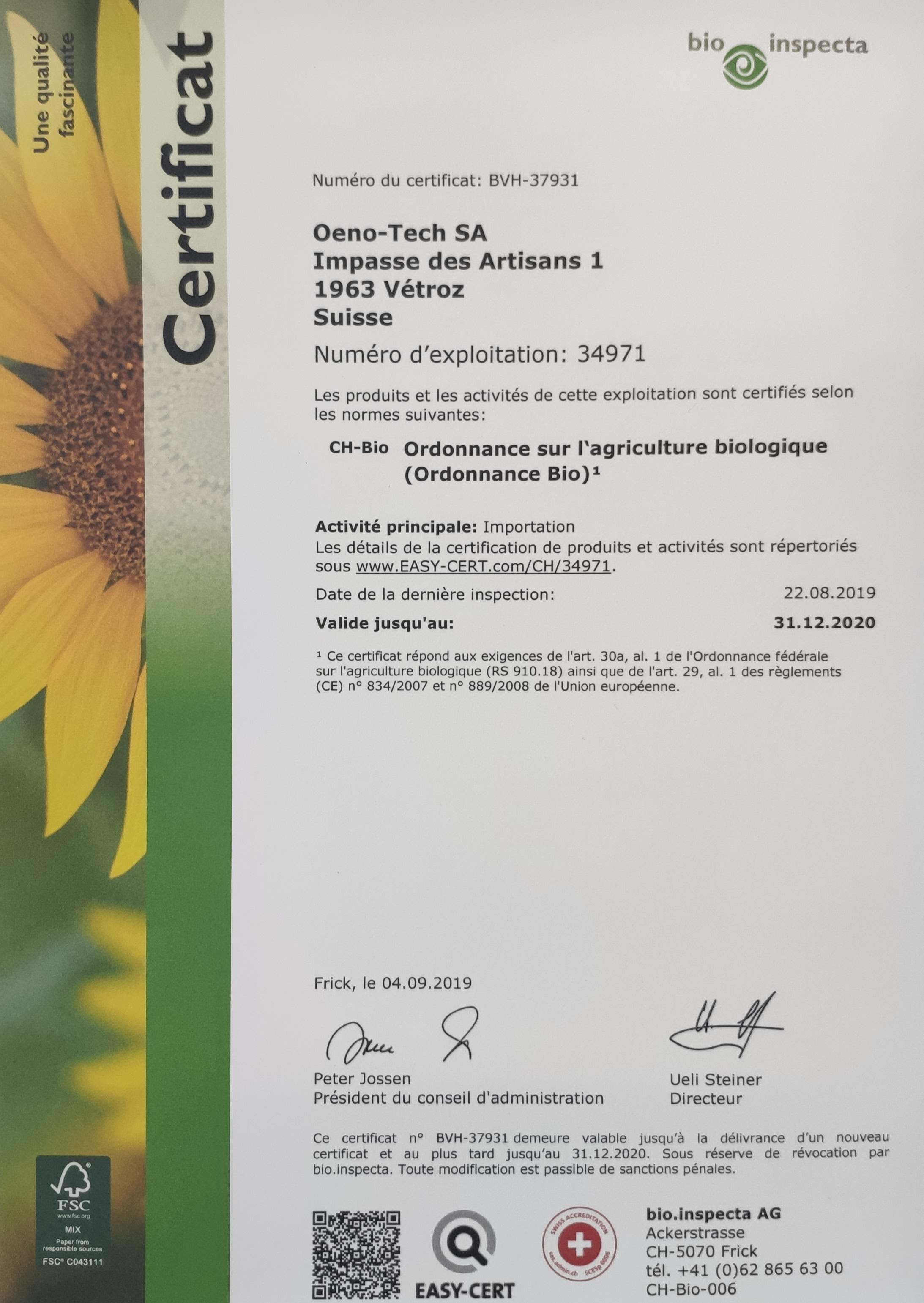 Oeno-Tech SA - Produits BIO